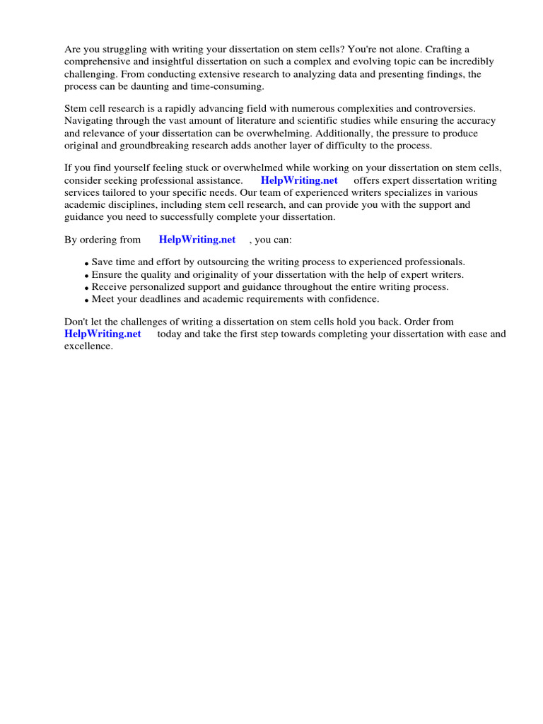 Dissertation on Stem Cells | PDF | Stem Cell | Hematopoietic Stem Cell ...