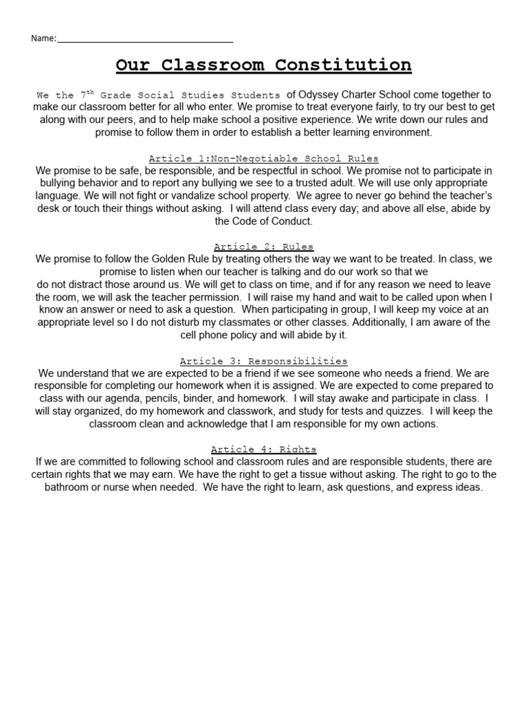 Our Classroom Constitution | PDF | Classroom | Teachers