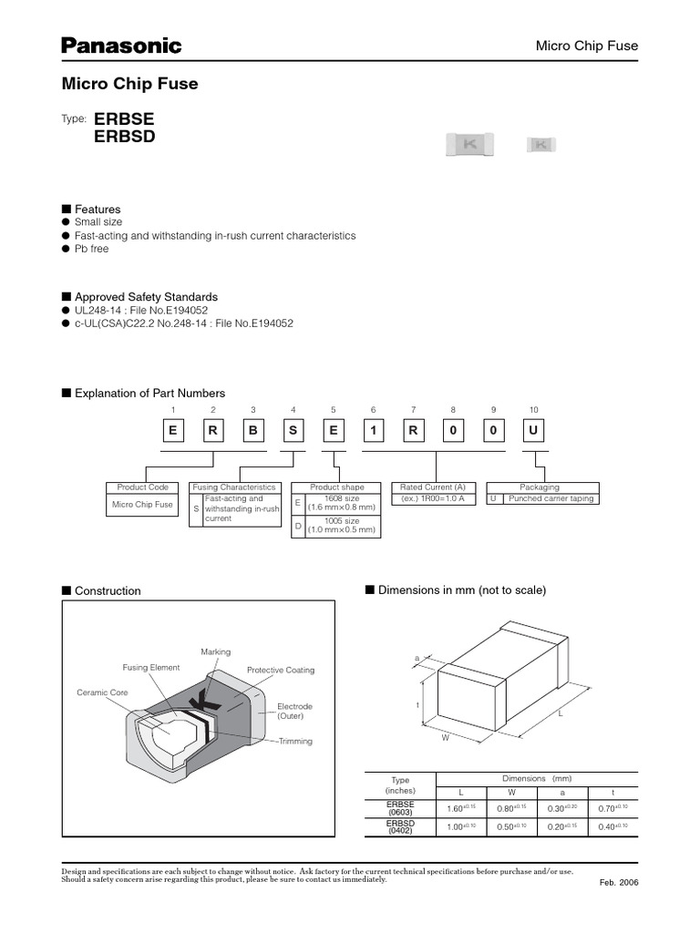 Panasonic - Micro Chip Fuse | PDF | Fuse (Electrical) | Electrostatic ...