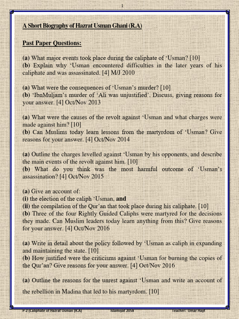 Hazrat Usman (R.A) | PDF | Umar | Ali