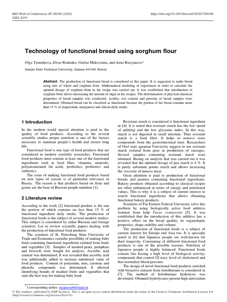 Technology of functional bread using sorghum flour | PDF | Breads | Sourdough
