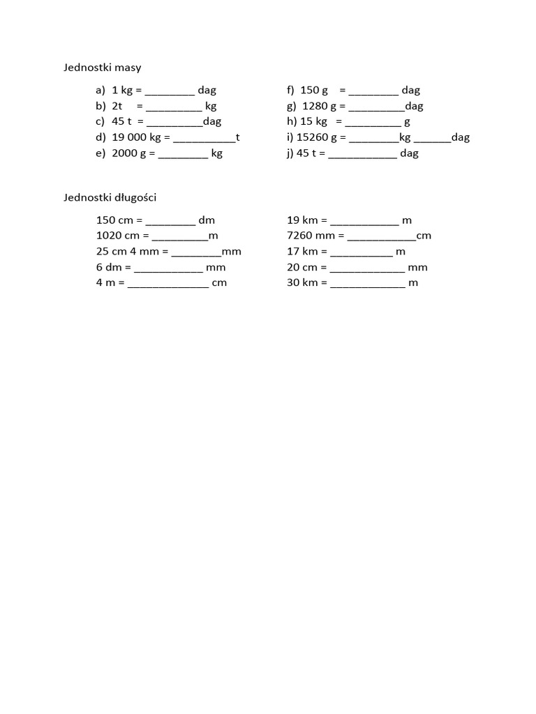 Jednostki Masy I Długości | PDF