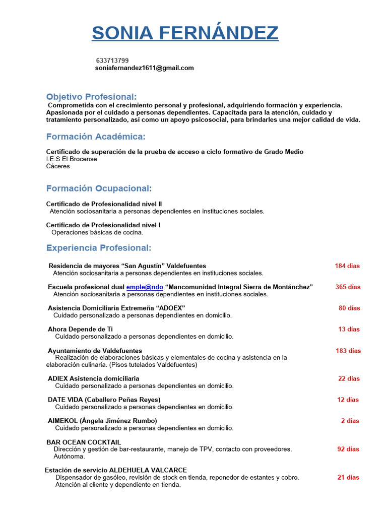 CV Vitae Madre Sonia Fernandez PDF | PDF | Hogar, jardinería y bricolaje