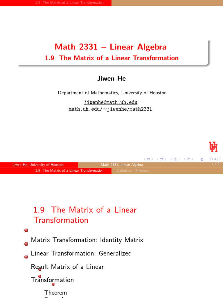 Sec1 9 | PDF | Matrix (Mathematics) | Linear Map