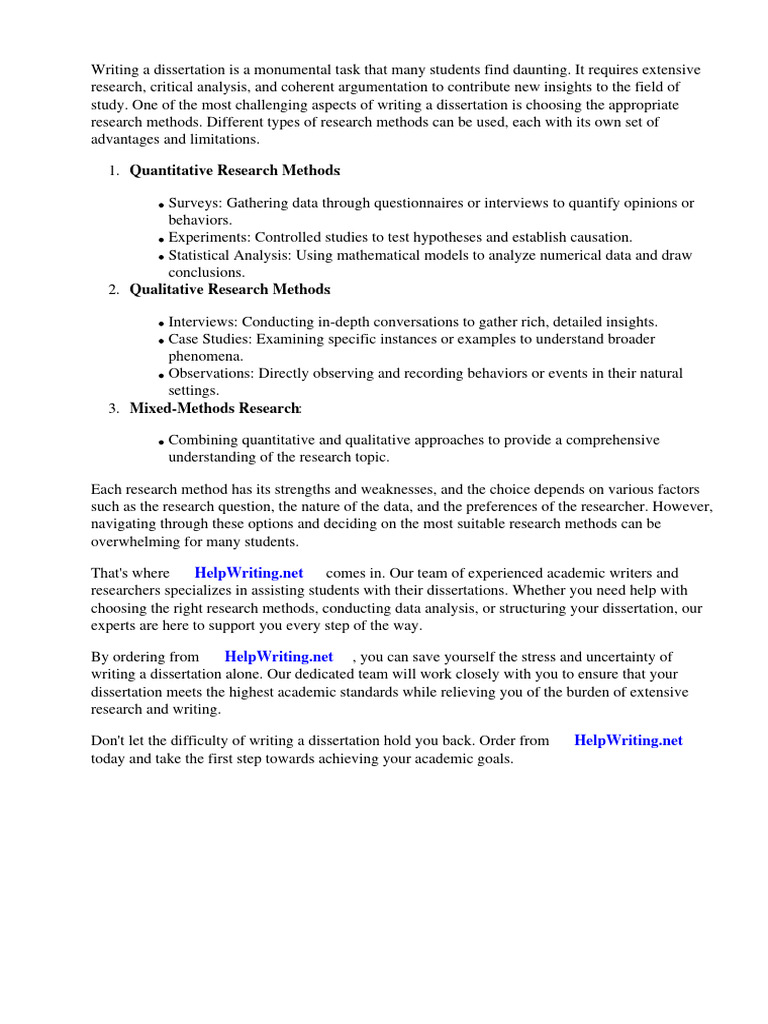 Different Types of Research Methods For Dissertation | PDF ...