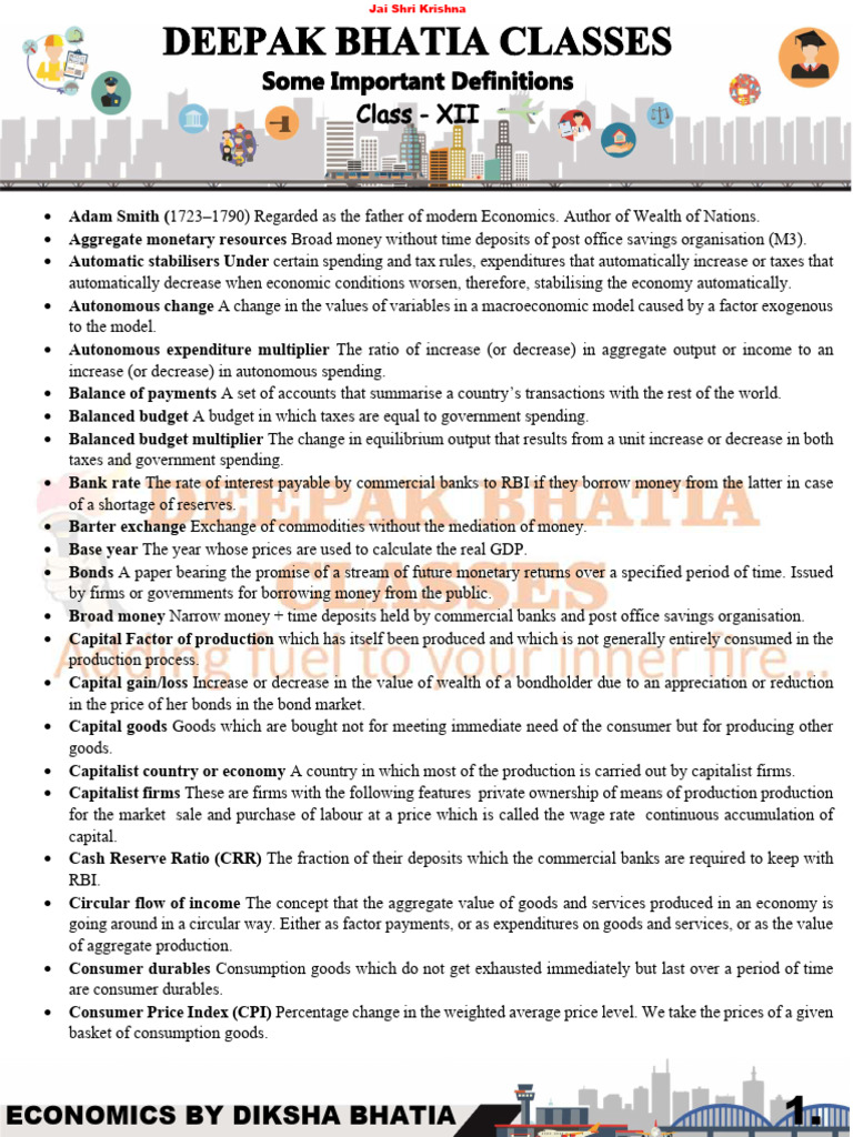 XII Eco Some Important Definations | PDF | Exchange Rate | Money