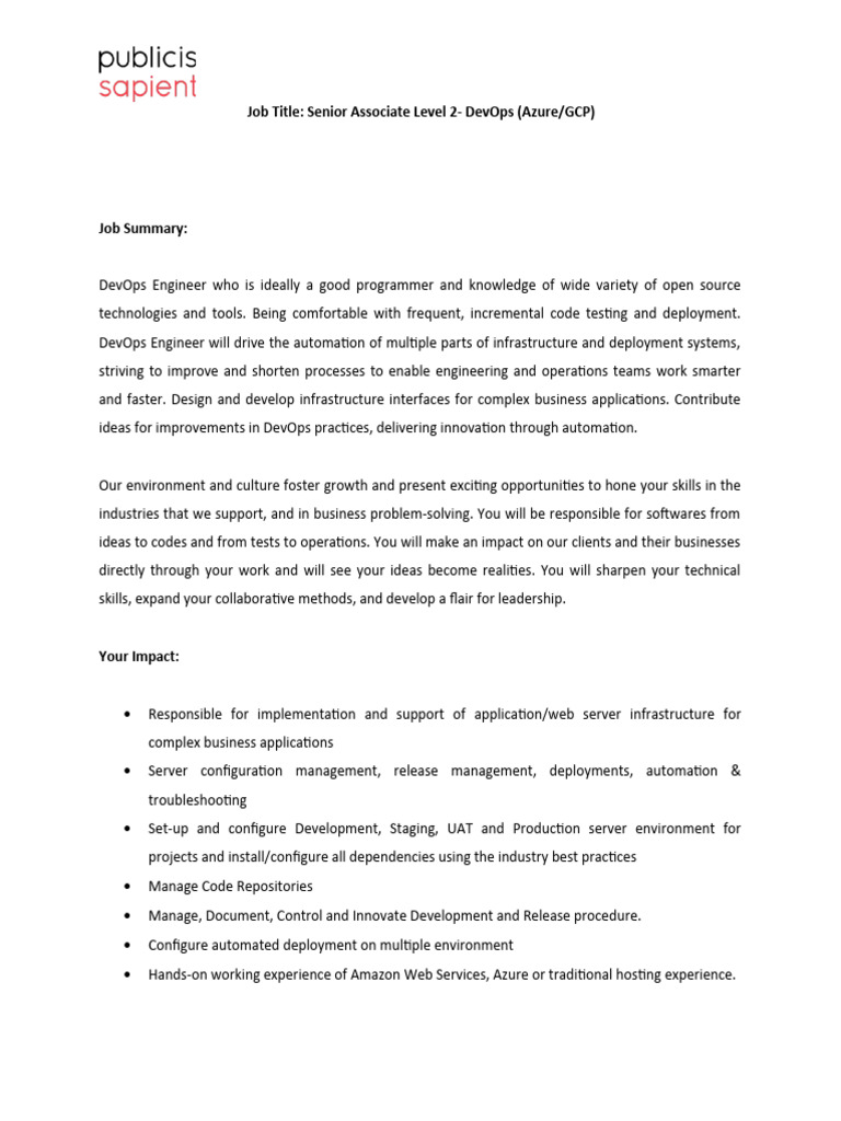 JD - SA DevOps | PDF | Web Server | Internet & Web