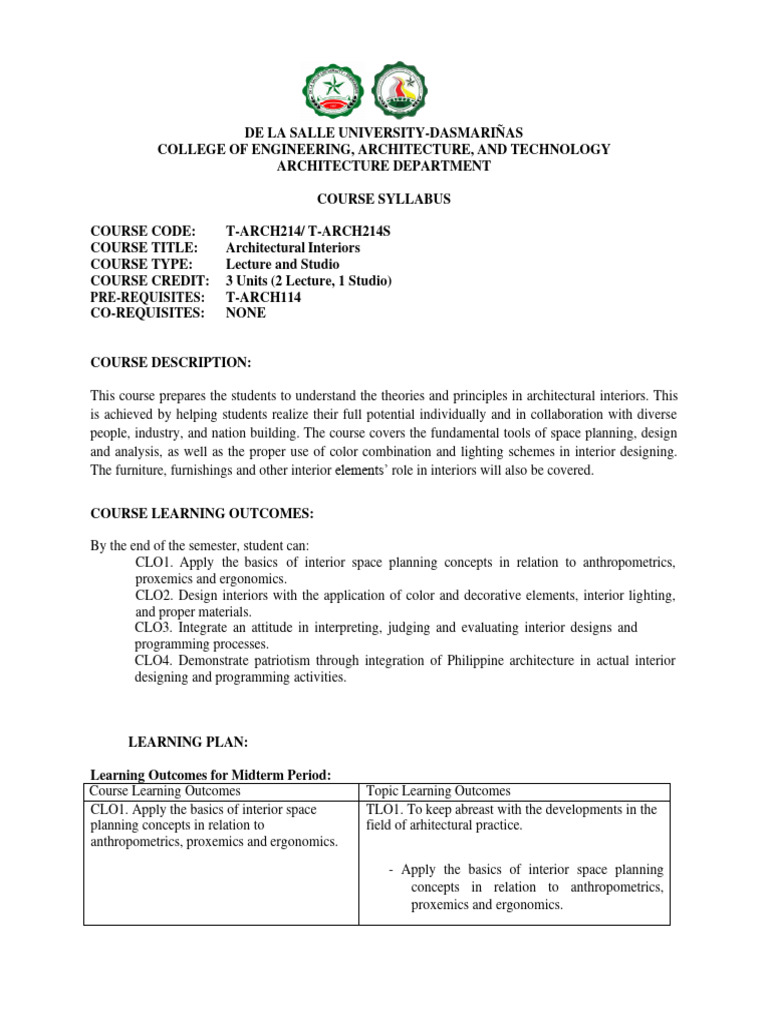 Architectural Interiors Course Syllabus | PDF | Plagiarism | Learning