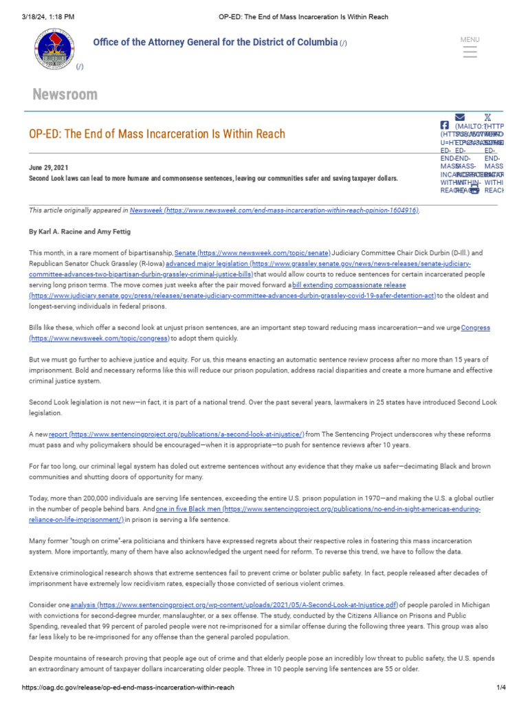 Op-Ed The End of Mass Incarceration Is Within Reach | PDF | Penology ...