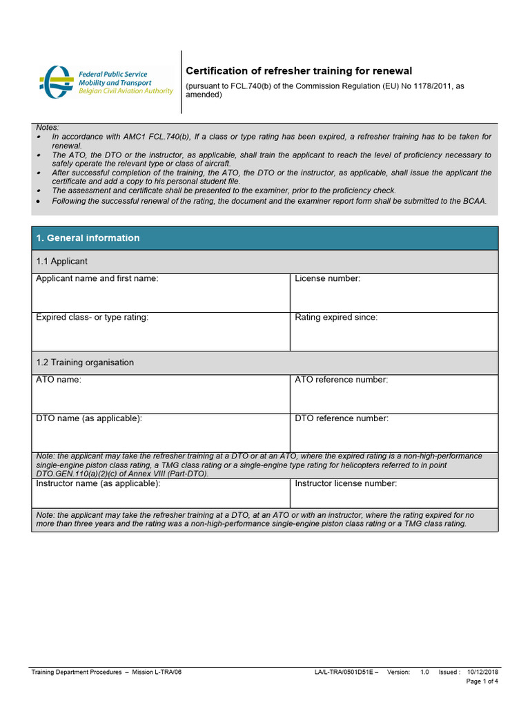 Certification of Refresher Training For Renewal of Class or Type Rating ...