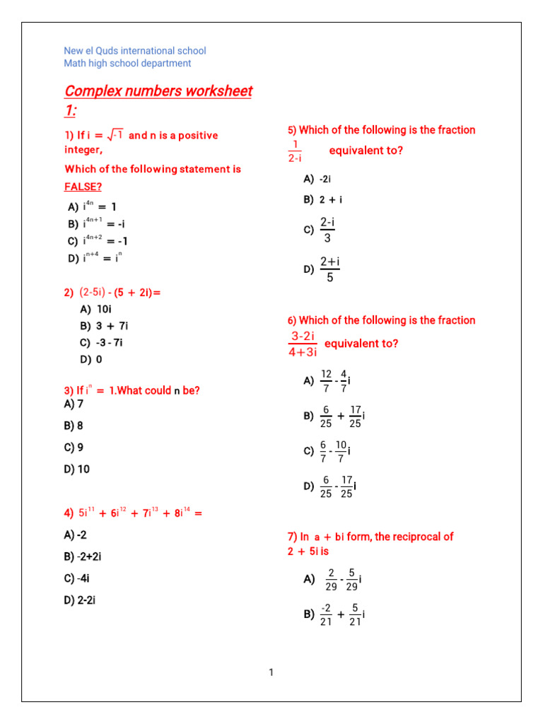 5-Complex worksheet | PDF | Numbers | Discrete Mathematics