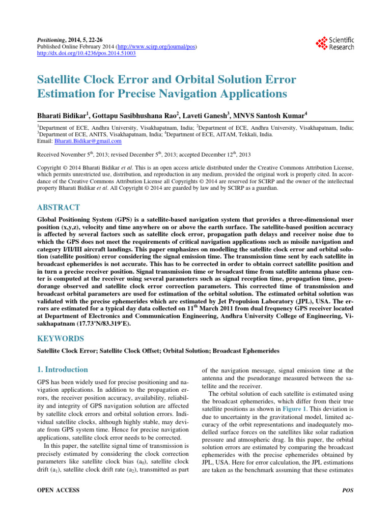 Satellite Clock Error and Orbital Solution Error Estimation For Precise Navigation Applications ...