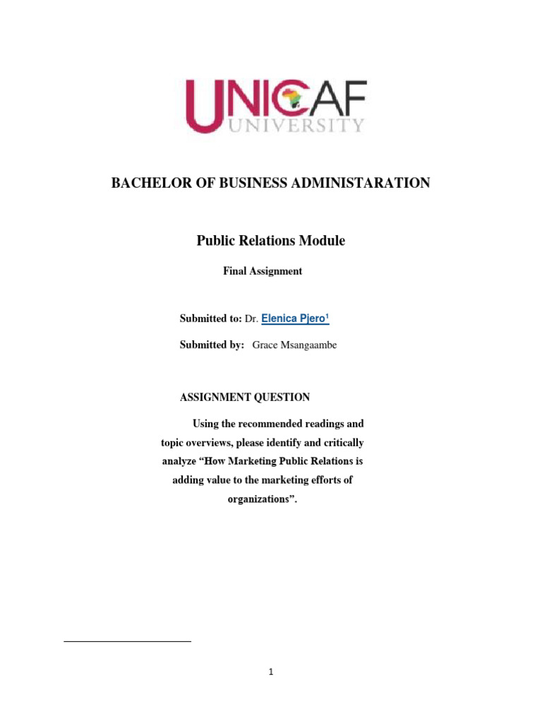 Marketing Public Relations Value-Grac Msangaambe | PDF | Public ...