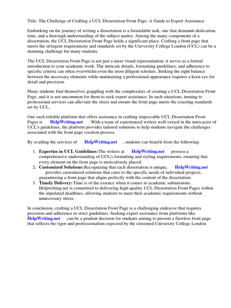 Ucl Dissertation Front Page | PDF | Thesis | Doctor Of Philosophy