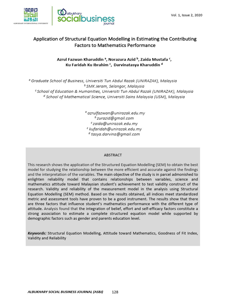 Application of Structural Equation Modelling in Estimating The Contributing Factors To ...