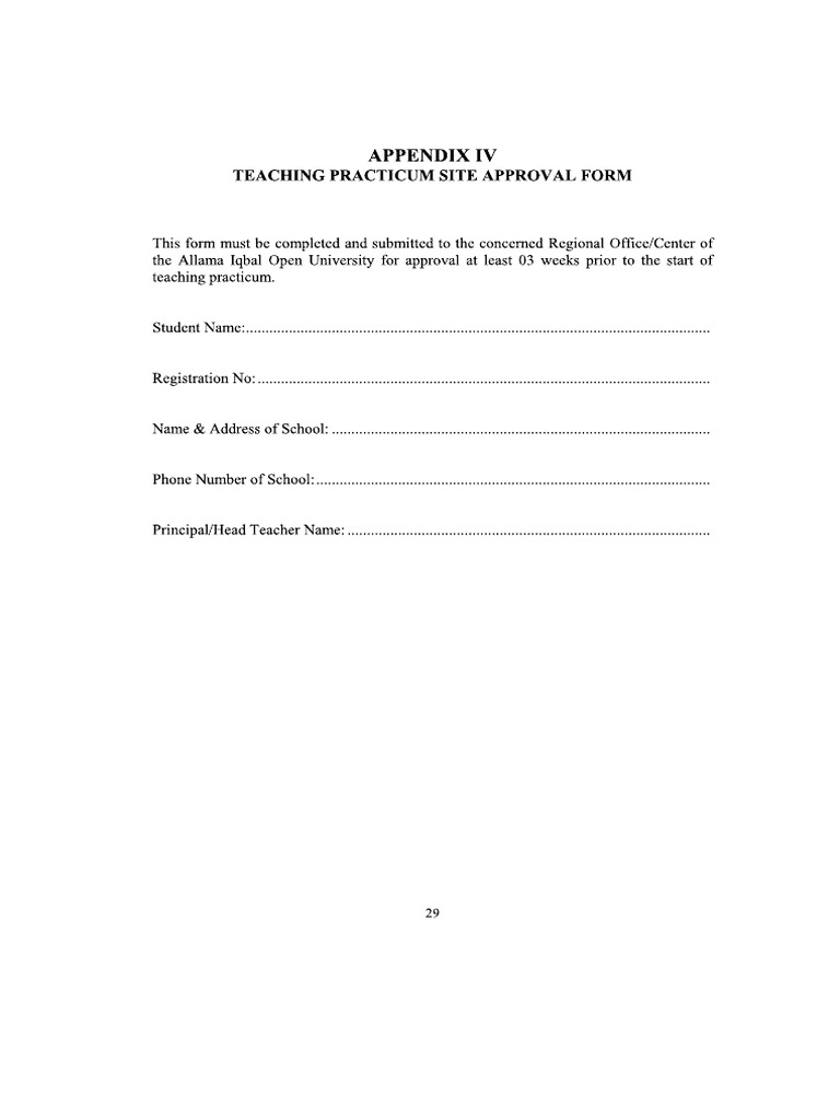 Teaching Practicum Site Approval Form 1 | PDF
