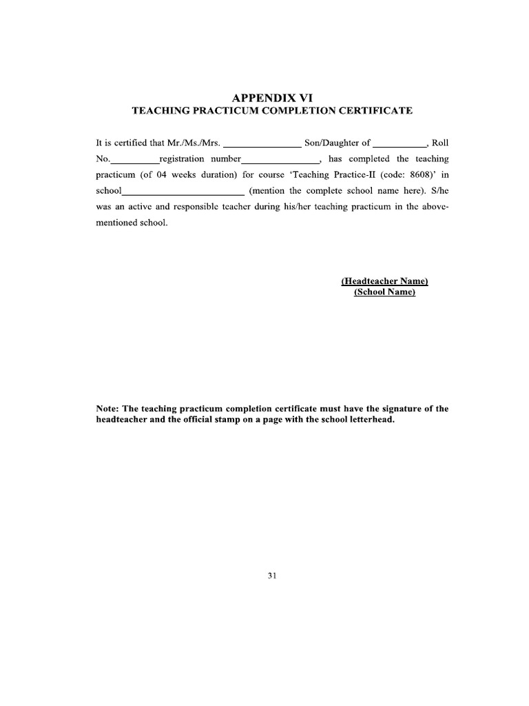 Teaching Practicum Completion Certificate 3 | PDF