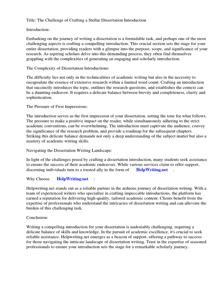 How To Write A Good Introduction For Your Dissertation | PDF | Thesis | Essays