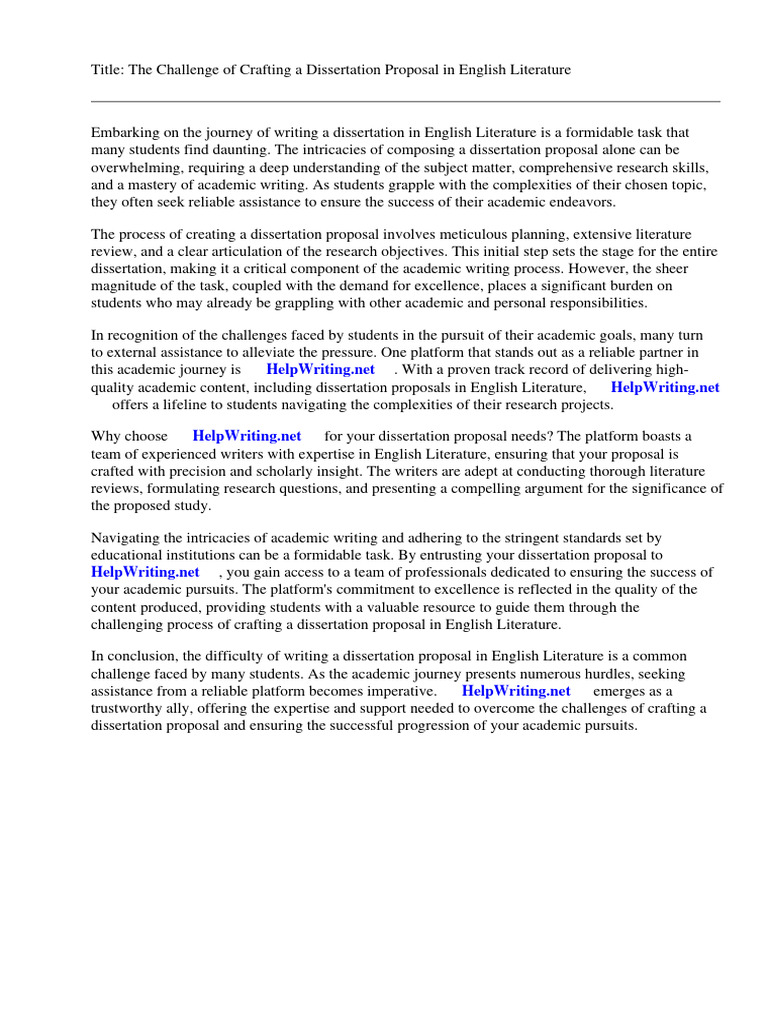 Dissertation Proposal Example English Literature | PDF | Thesis ...