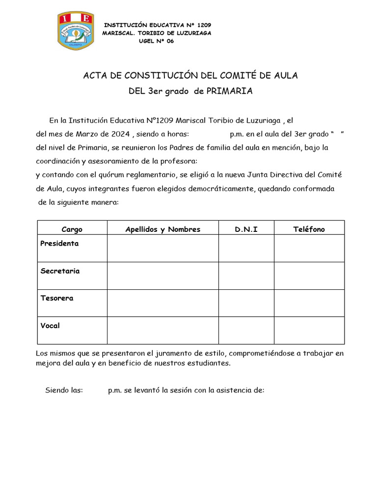 Acta de Comite de Aula 2024 | PDF
