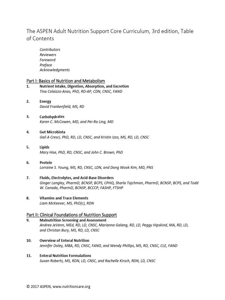 ASPEN Core Curriculum Table of Contents | PDF | Medical Specialties ...