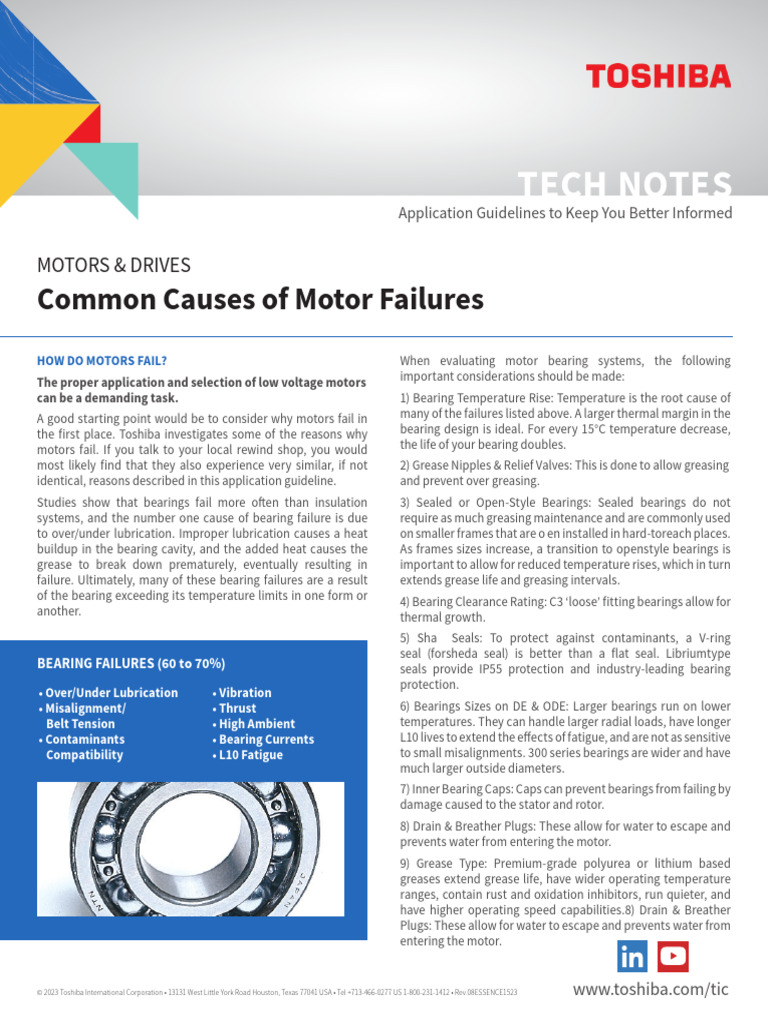 Motor TechNotes Common Causes Motor Failures | PDF | Electric Motor ...