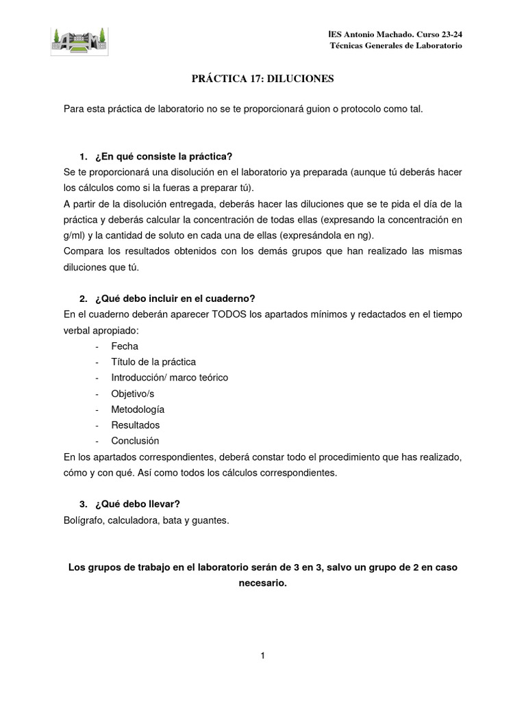 Práctica 17 Diluciones | PDF