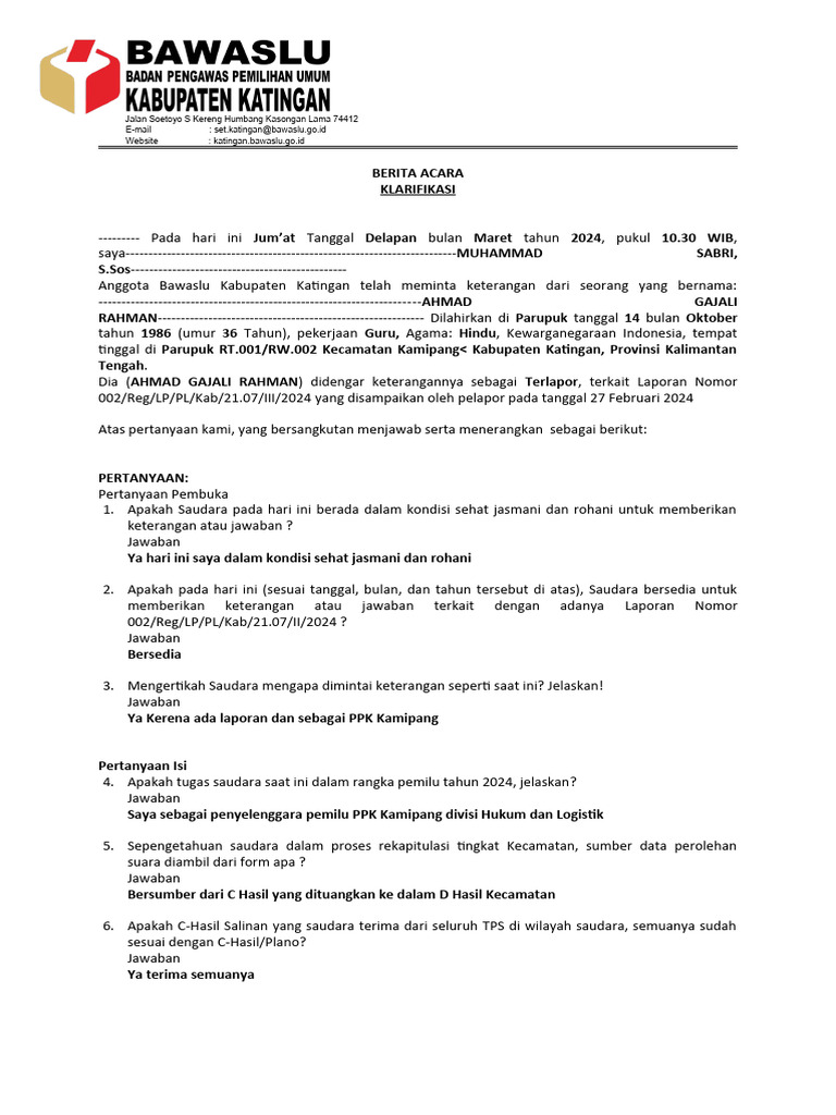 BA Klarifikasi PPK | PDF