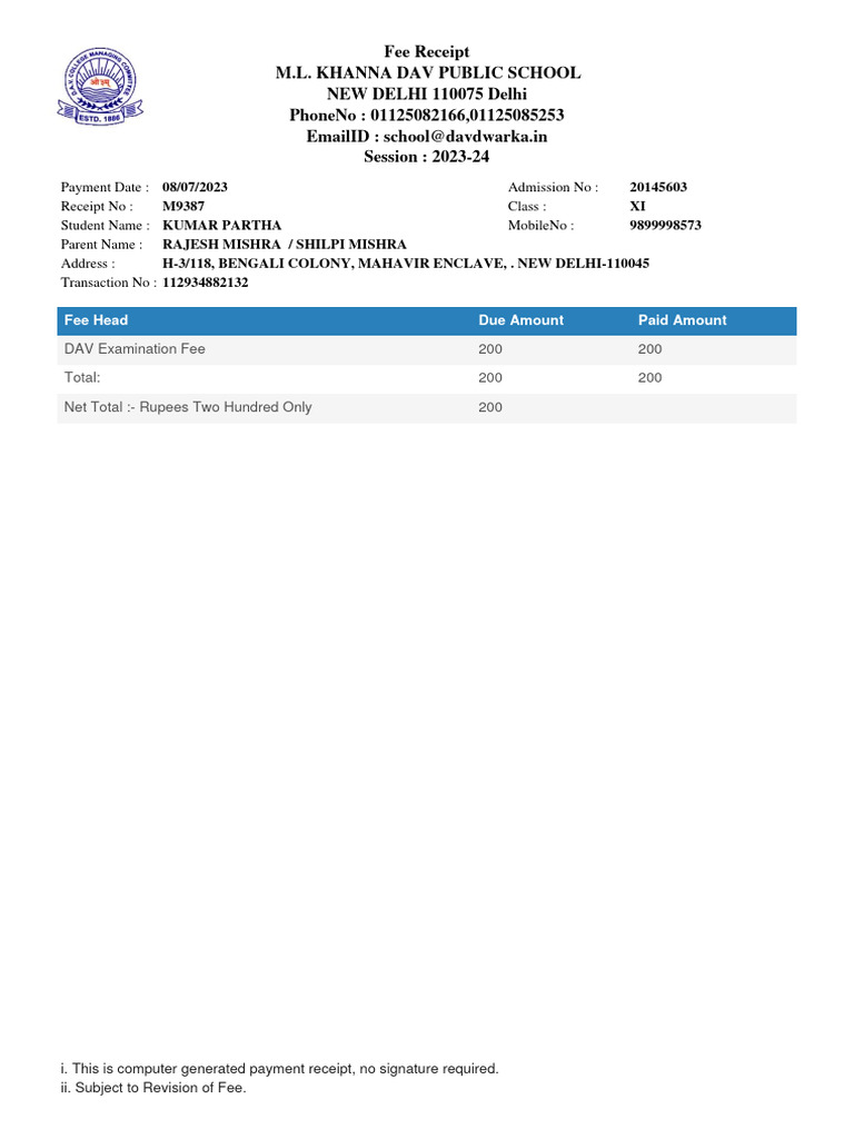 Misc Fee Receipt | PDF