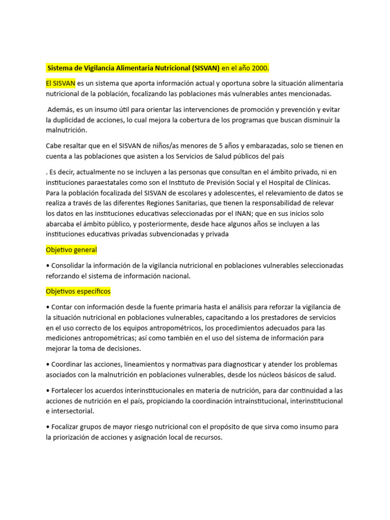 El SISVAN Es Un Sistema Que Aporta Información Actual y Oportuna Sobre ...