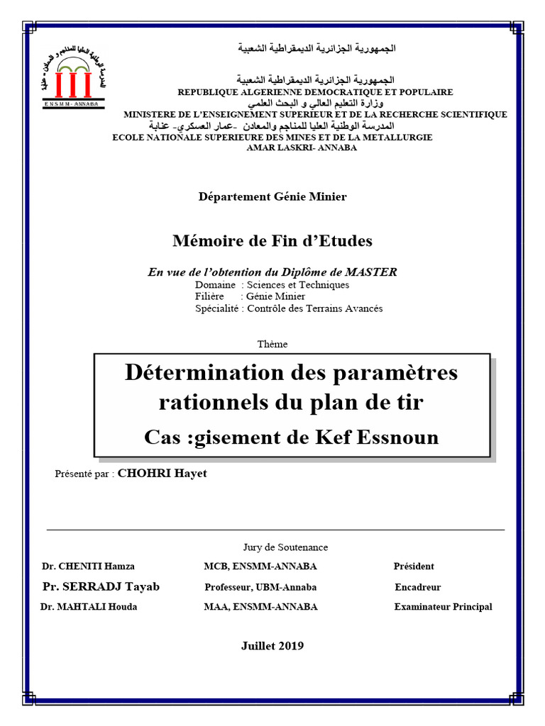 Plan de tir : Cas du gisement Kef Essnoun | PDF | Exploitation minière ...