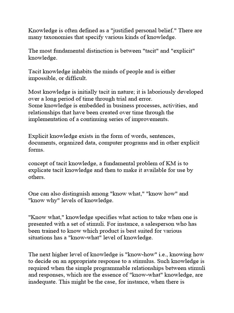 Understanding Tacit and Explicit Knowledge | PDF | Knowledge ...