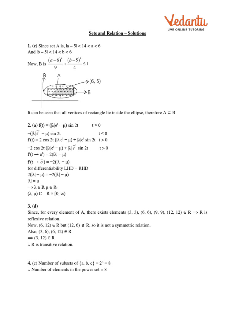 JEE Mathematics - Sets and Relation - Solutions | PDF JEE Mathematics - Sets and Relation - Solutions | PDF