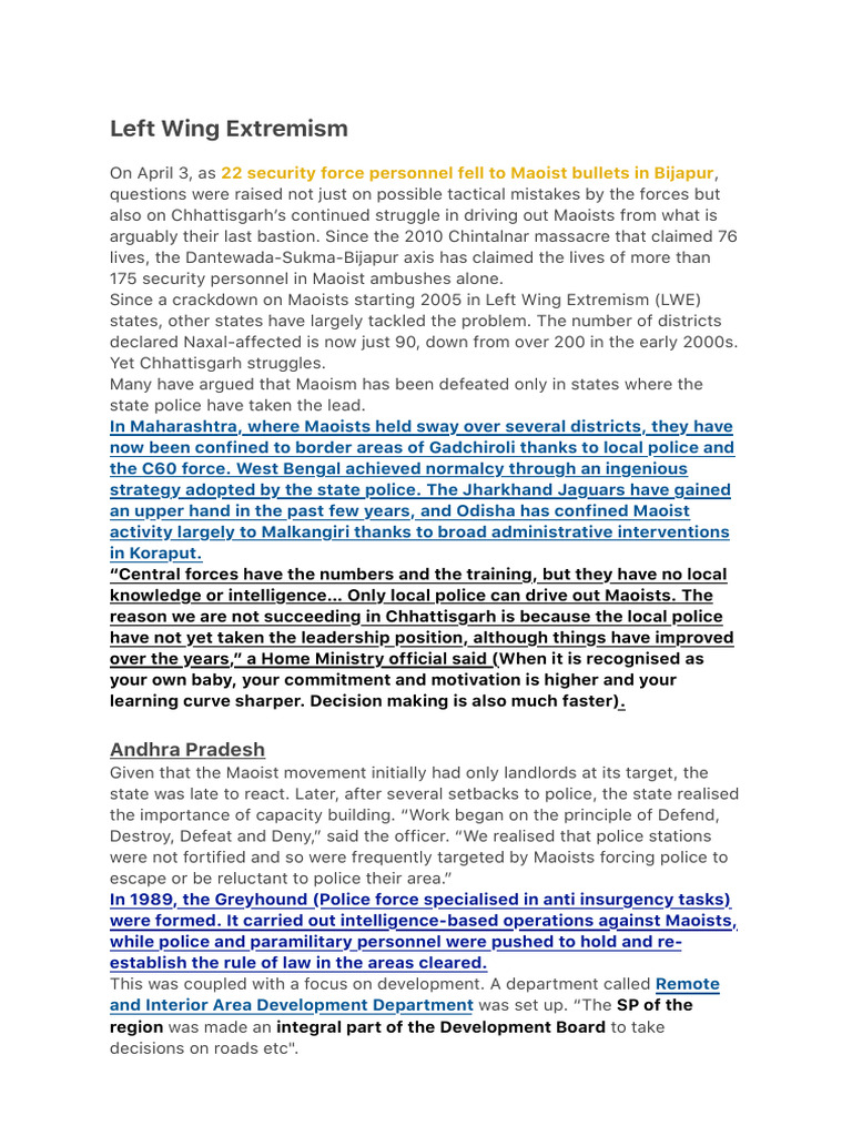 Left Wing Extremism | PDF | National Security | Conflicts