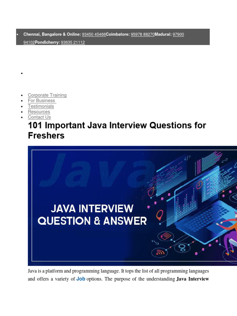 101 Important Java Interview Questions For Freshers | PDF | Inheritance (Object Oriented ...