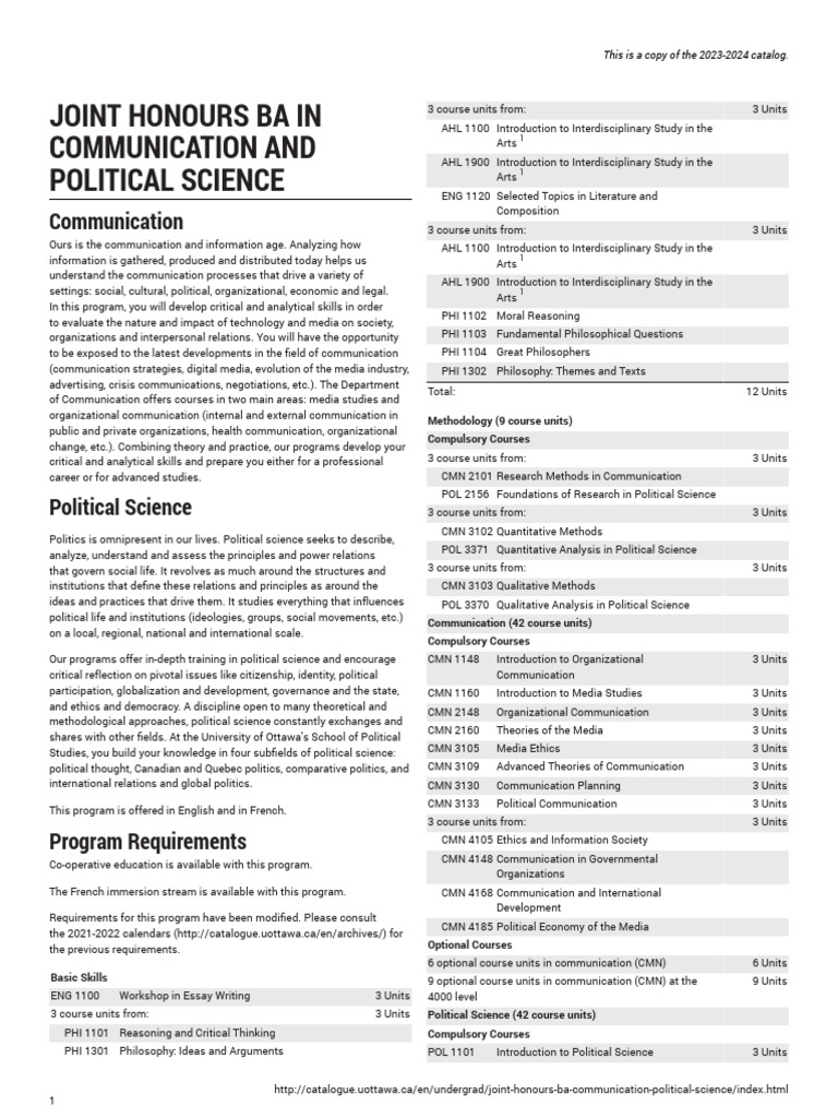 Joint Honours Ba Communication Political Science | PDF | Canada | Science