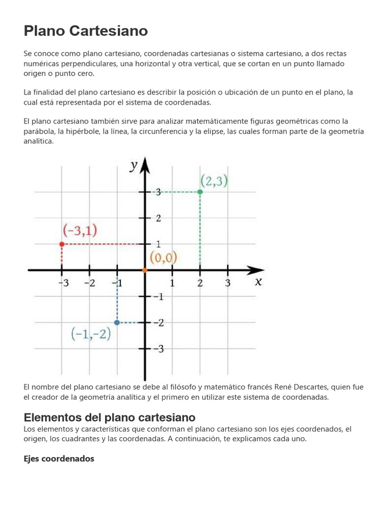 Definición y elementos del plano cartesiano | PDF | Sistema de ...