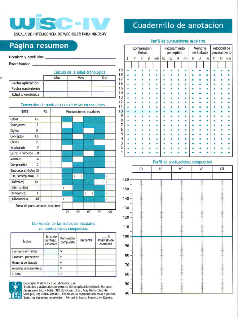Toaz - Info Protocolo Wisc IV Sin Claves Ni Bs PR | PDF | Colación