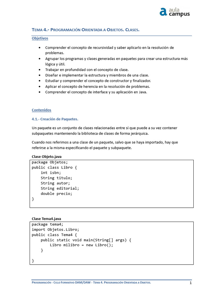 Teoría Tema 4 Programación Orientada A Objetos Clases Comp Pdf Parámetro Programación De