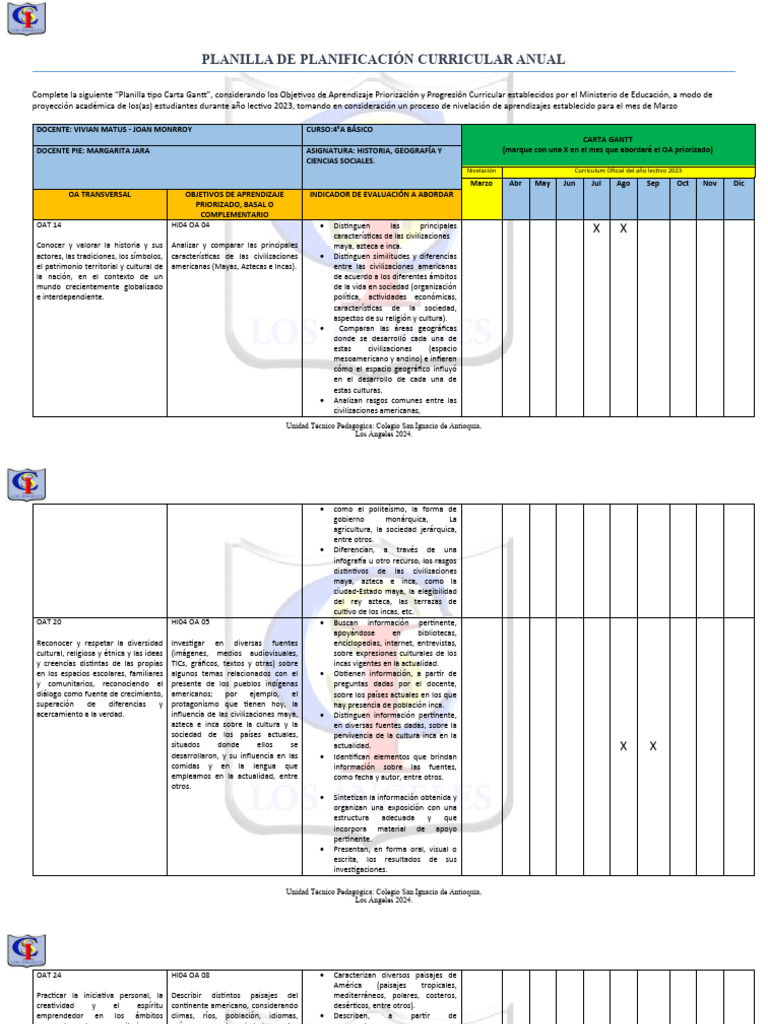 PLAN ANUAL HIS GEO Y CS 4°A 4°B 2024 | PDF | Paisaje | Imperio Inca