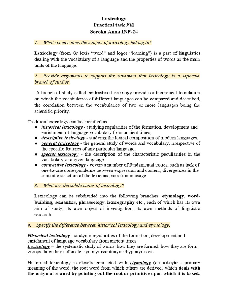 Lexicology №1 | PDF | Lexicology | Linguistics