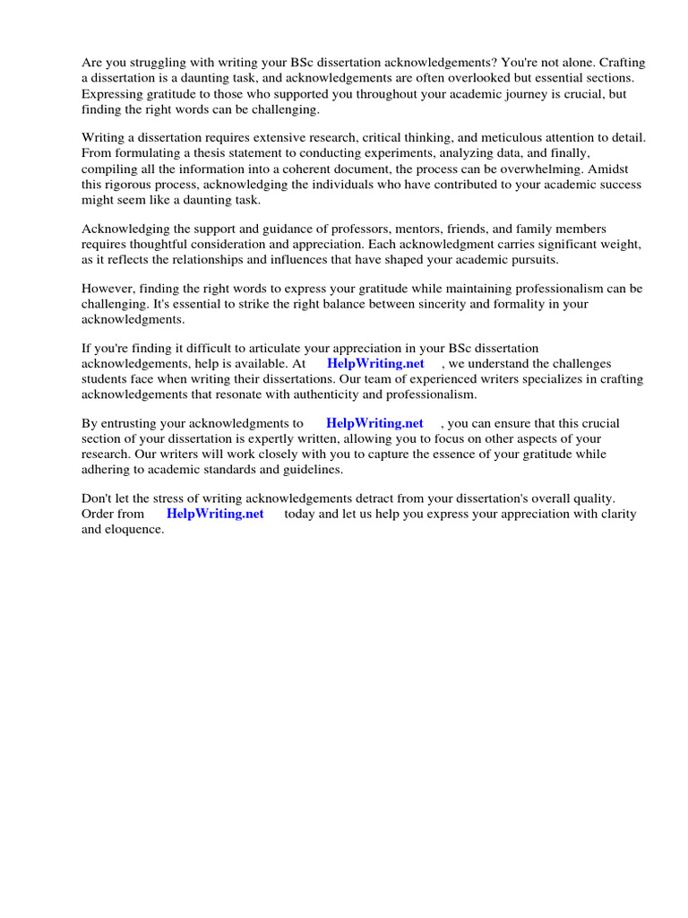BSC Dissertation Acknowledgements | PDF | Thesis | Science BSC Dissertation Acknowledgements | PDF | Thesis | Science
