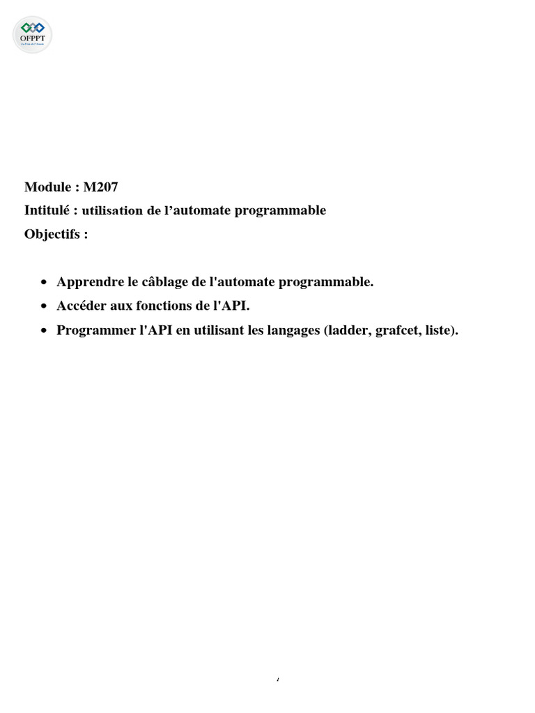Utilisation de l'Automate Programmable M207 | PDF | Capteur | Automate ...