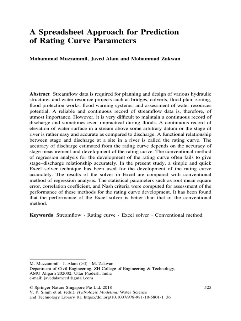 Spreedsheet Approach | PDF | Discharge (Hydrology) | Regression Analysis