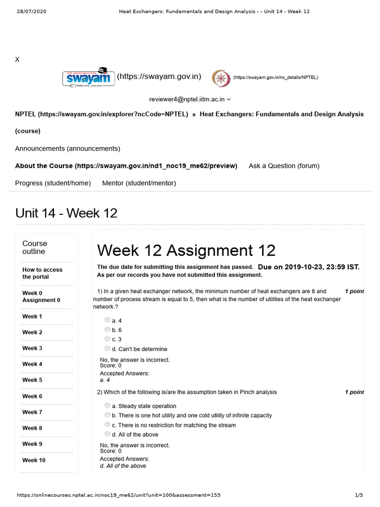 Noc19-Me62 Assignment Week 12 | PDF | Observational Error | Heat