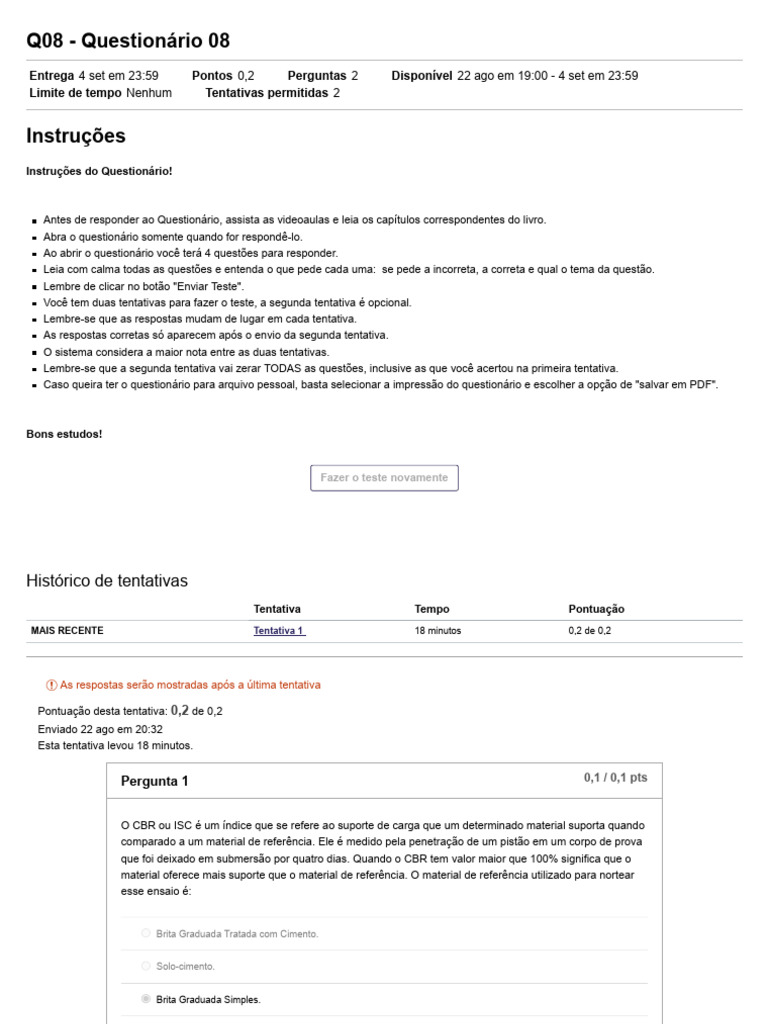 Q08 - Questionário 08 | PDF