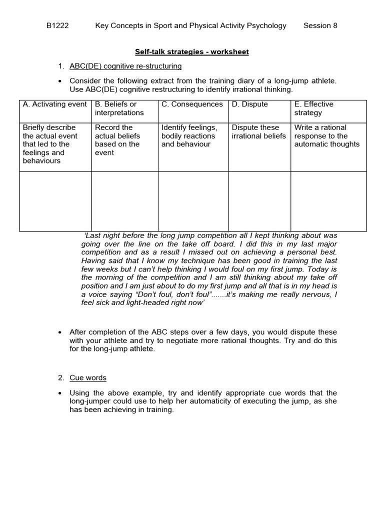 Self-Talk Strategies - Practical Worksheet | PDF | Thought | Cognition