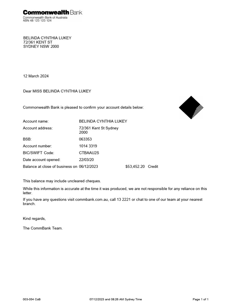 Balance Confirmation | PDF
