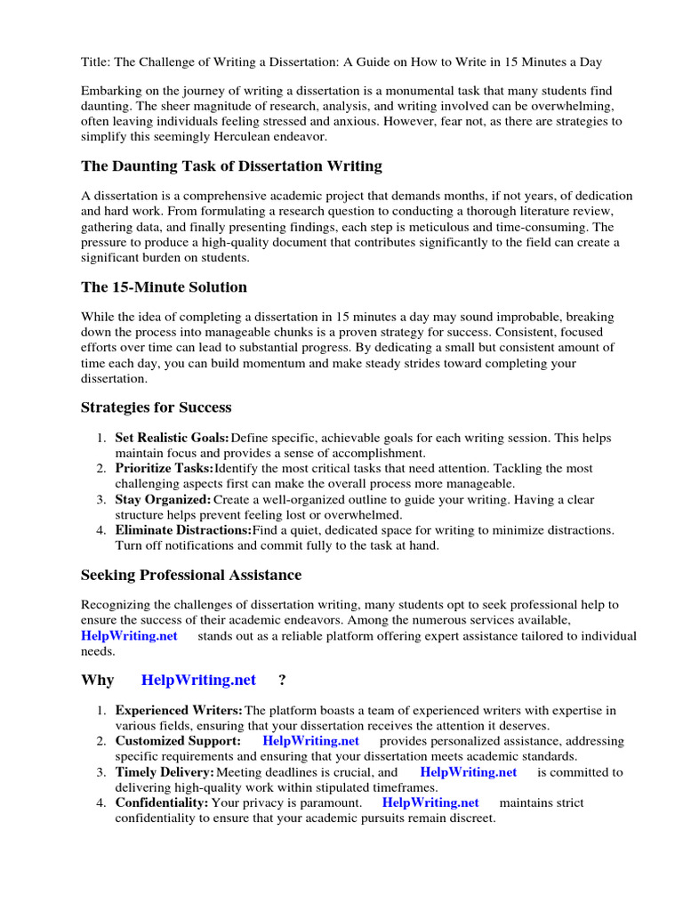 How To Write A Dissertation in 15 Minutes A Day | PDF | Thesis | Books
