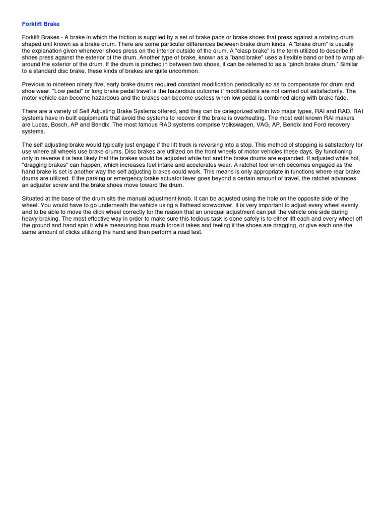 Forklift Brake | PDF | Brake | Transportation Engineering